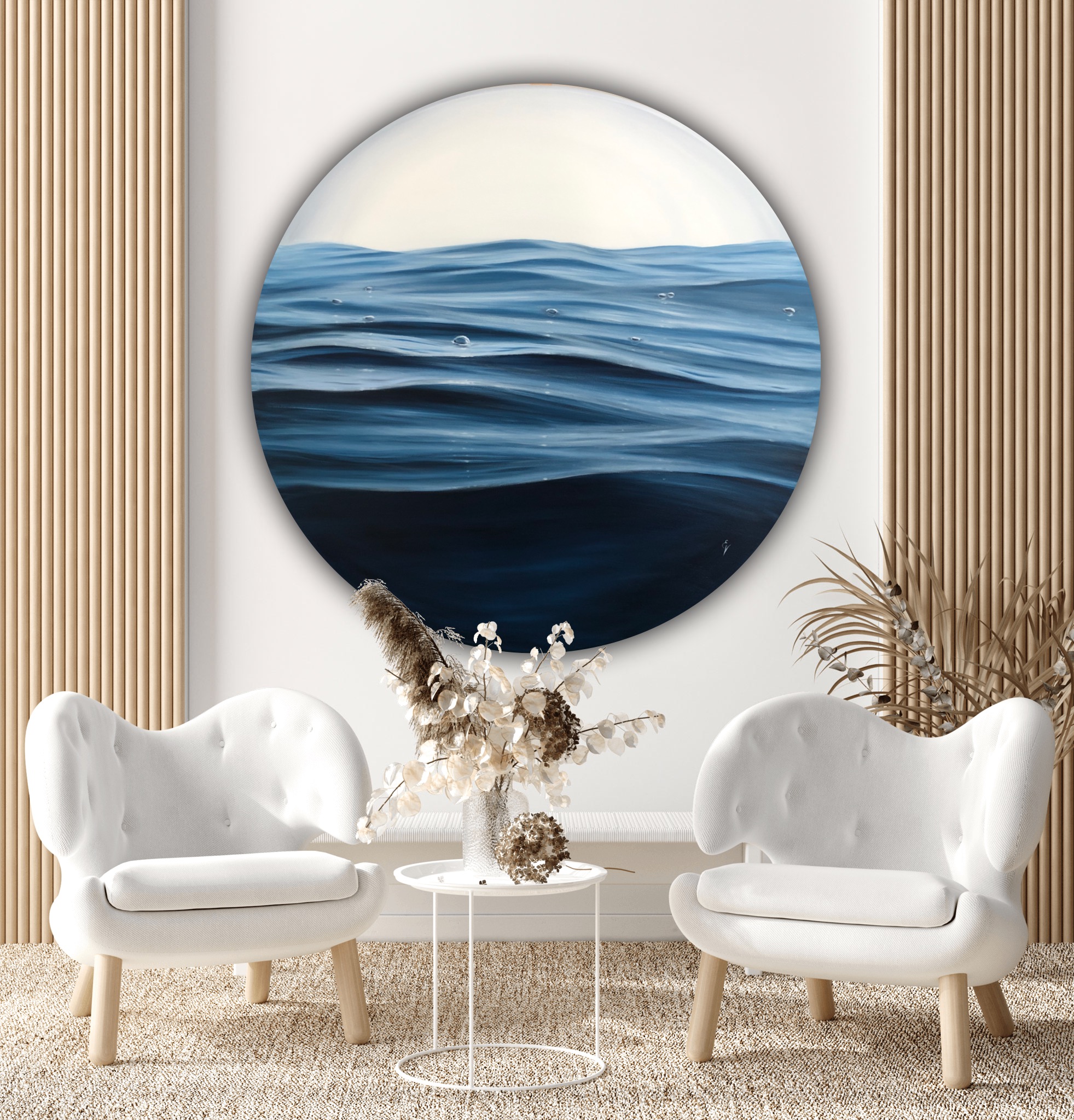Repose - Large Original Round Ocean Waves Painting 46" - Original Ocean ...