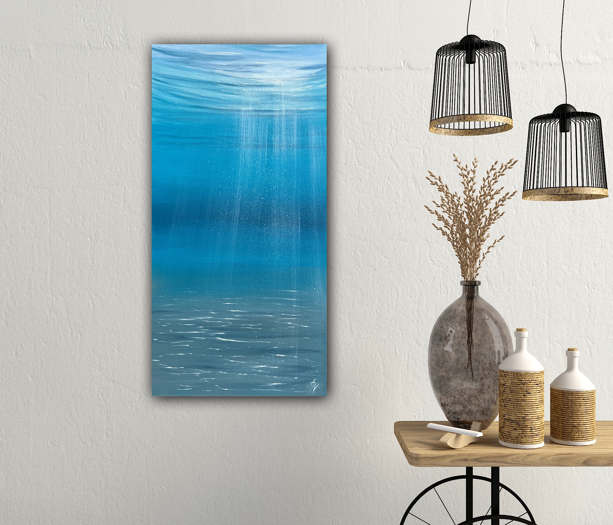 Turquoise Depth - Original Underwater Painting - Original Ocean Paintings by Eva Volf