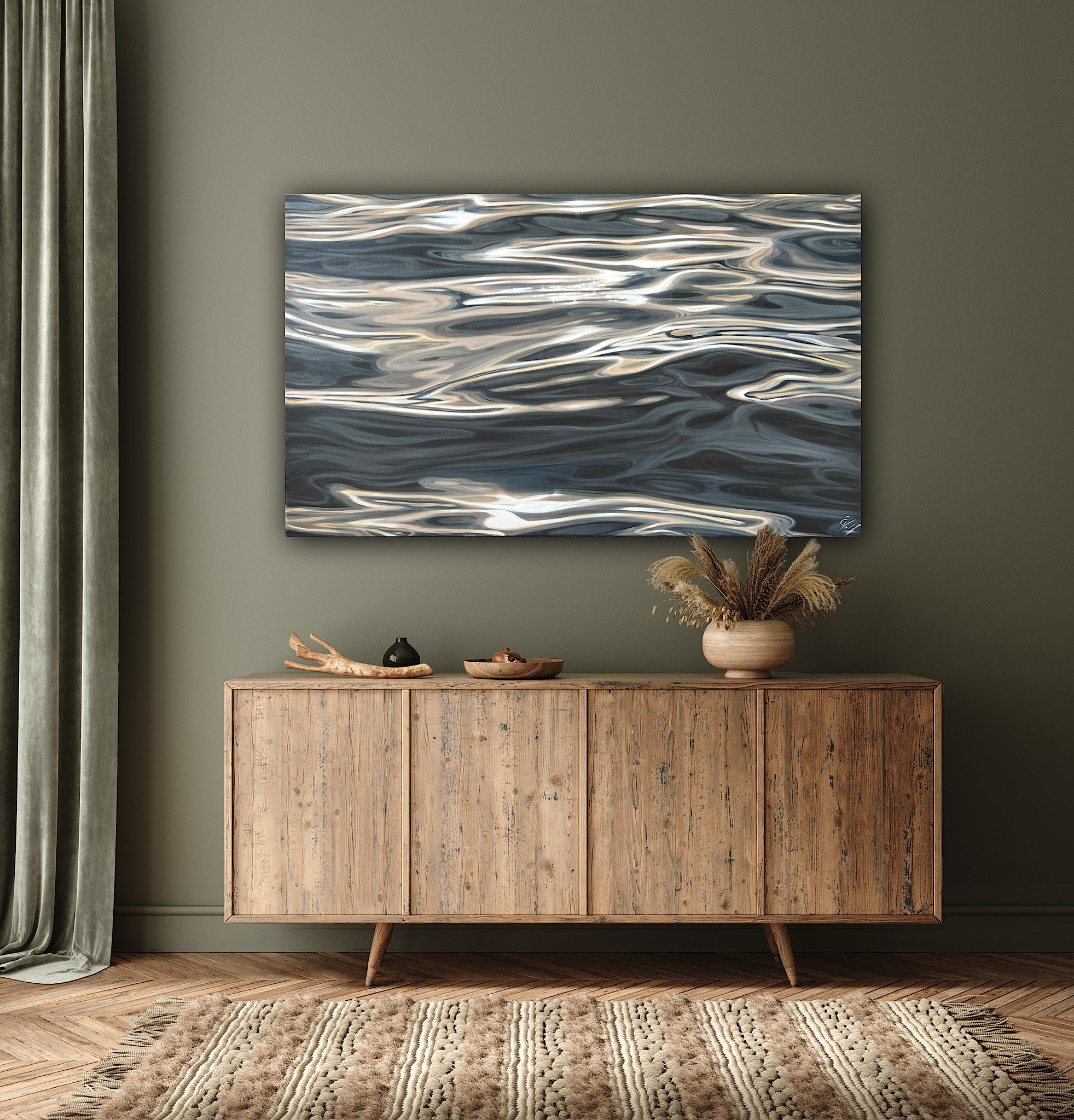 Sun Calligraphy 60x36"- Contemporary Waterscape Painting (2025 ...