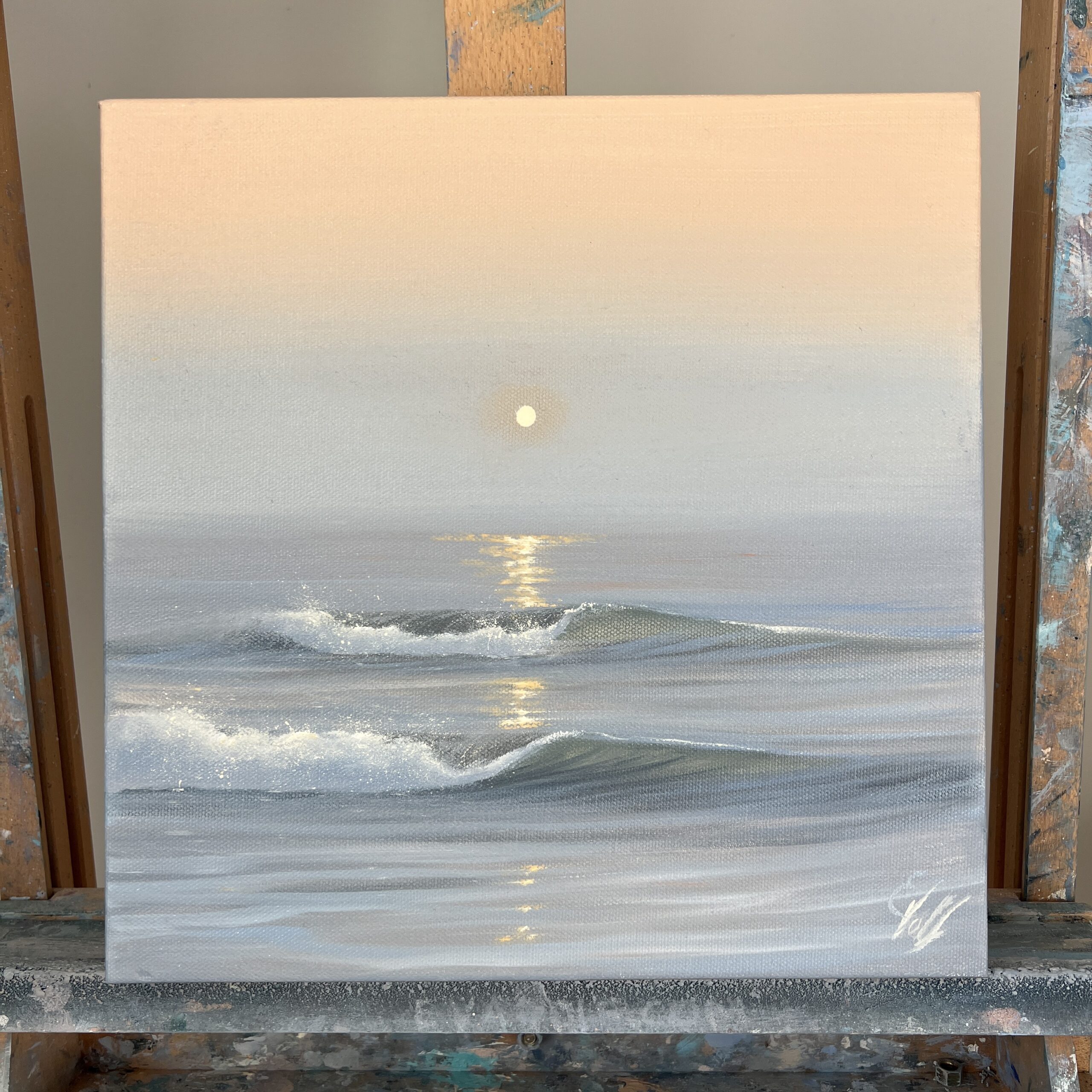 Harvest Moon Dance 12x12" (2025) - Original Ocean Paintings by Eva Volf